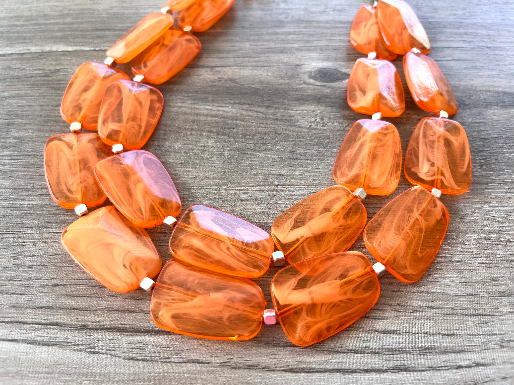 Orange Acrylic Lucite Beaded Chunky Statement Necklace Jane Dana LeBlanc Designs