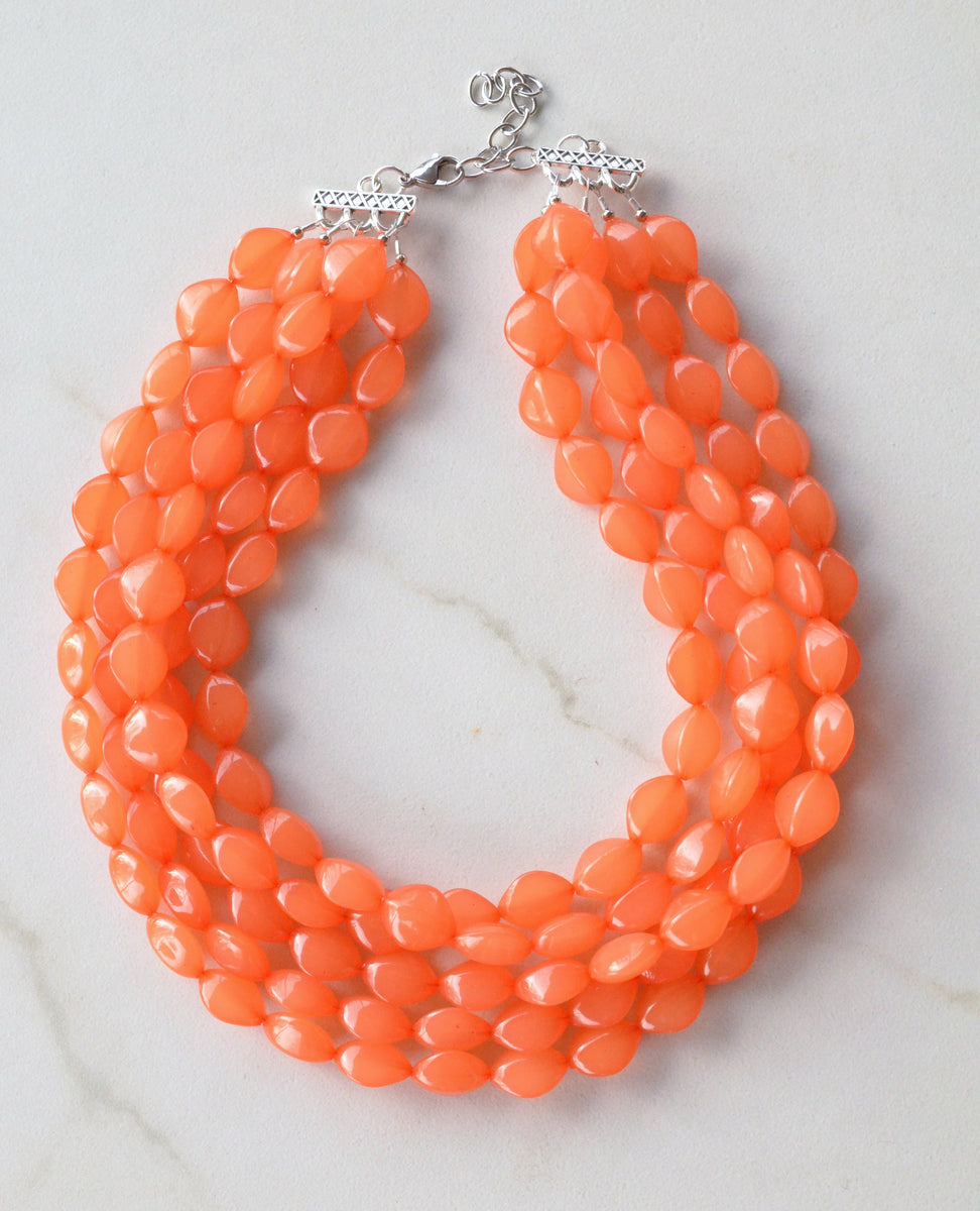 Orange Statement Lucite Beaded Chunky Multi Strand Necklace - Minnie ...